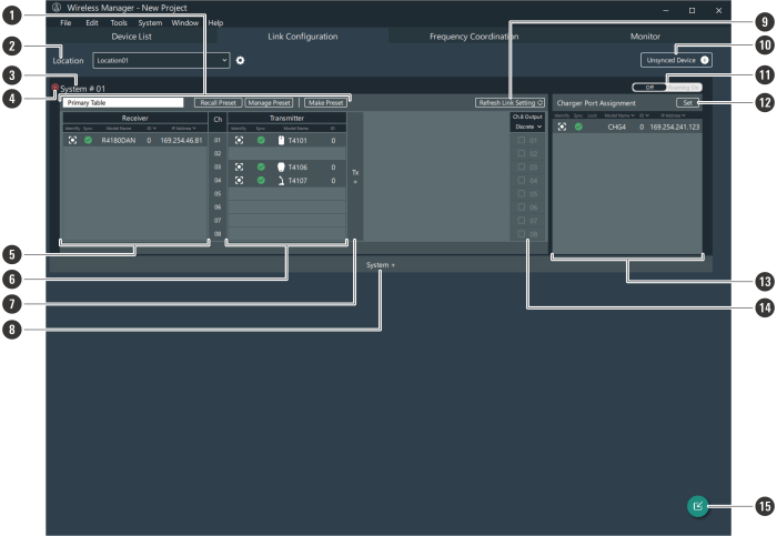 “Link Configuration” screen