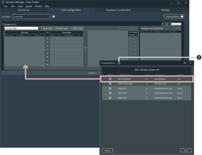 Configuring links to devices