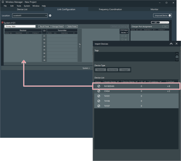 Configuring links to devices